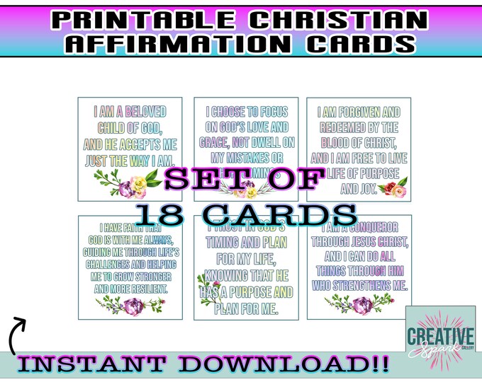 Christian Affirmations, Bible Verse Printable Cards, Biblical ...