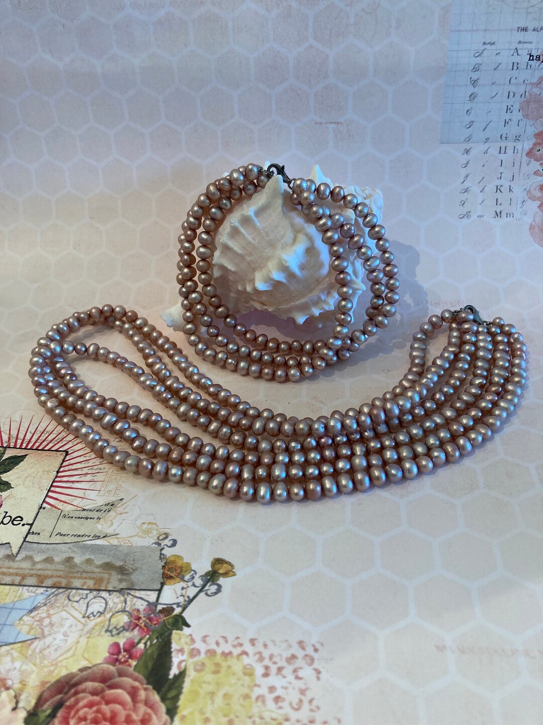 Vintage Triple Strand Dusty Rose Faux Pearl Choker Necklace - Etsy