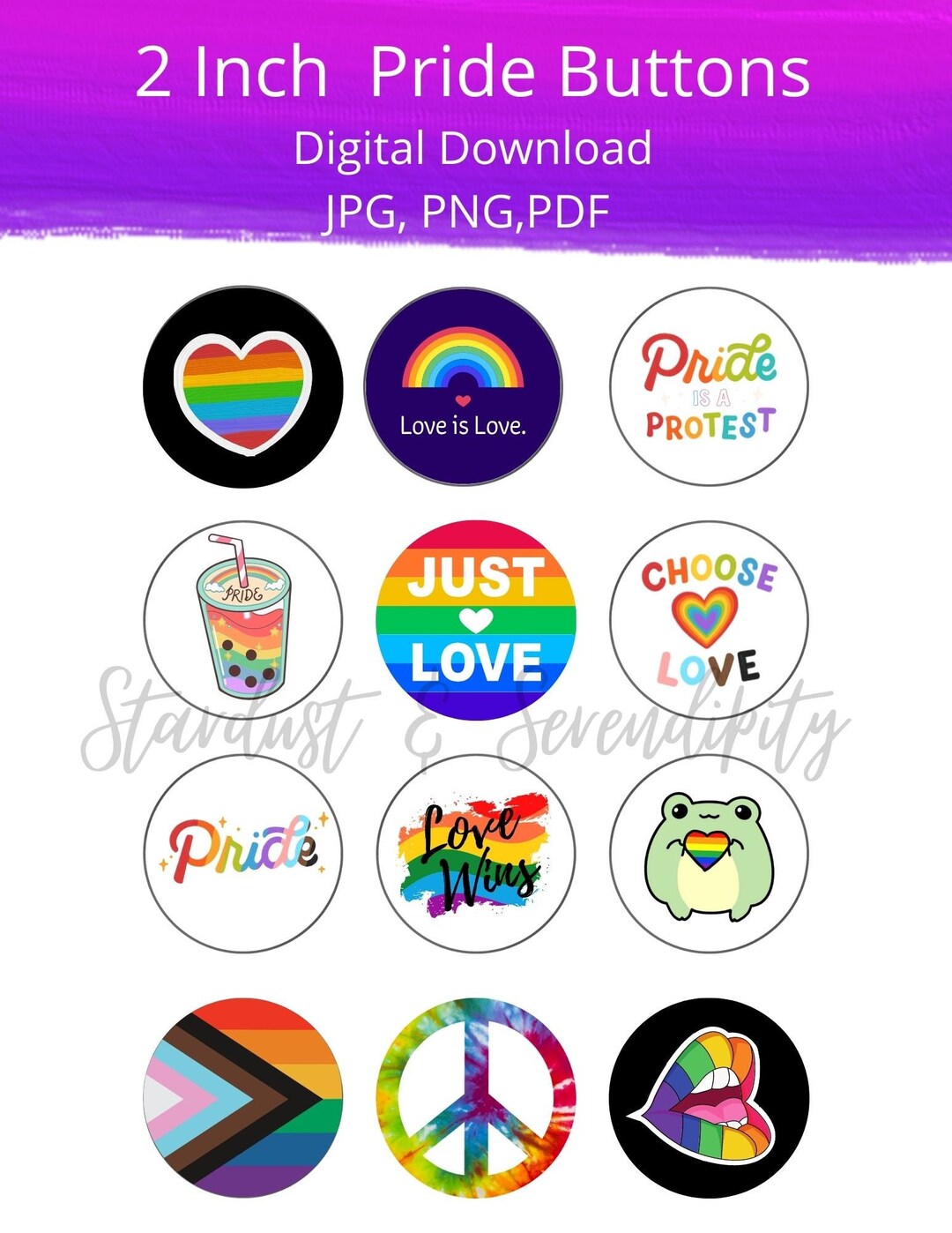 2 Inch Instant Download Pride Button Bundle, Digital Collage, Pride ...
