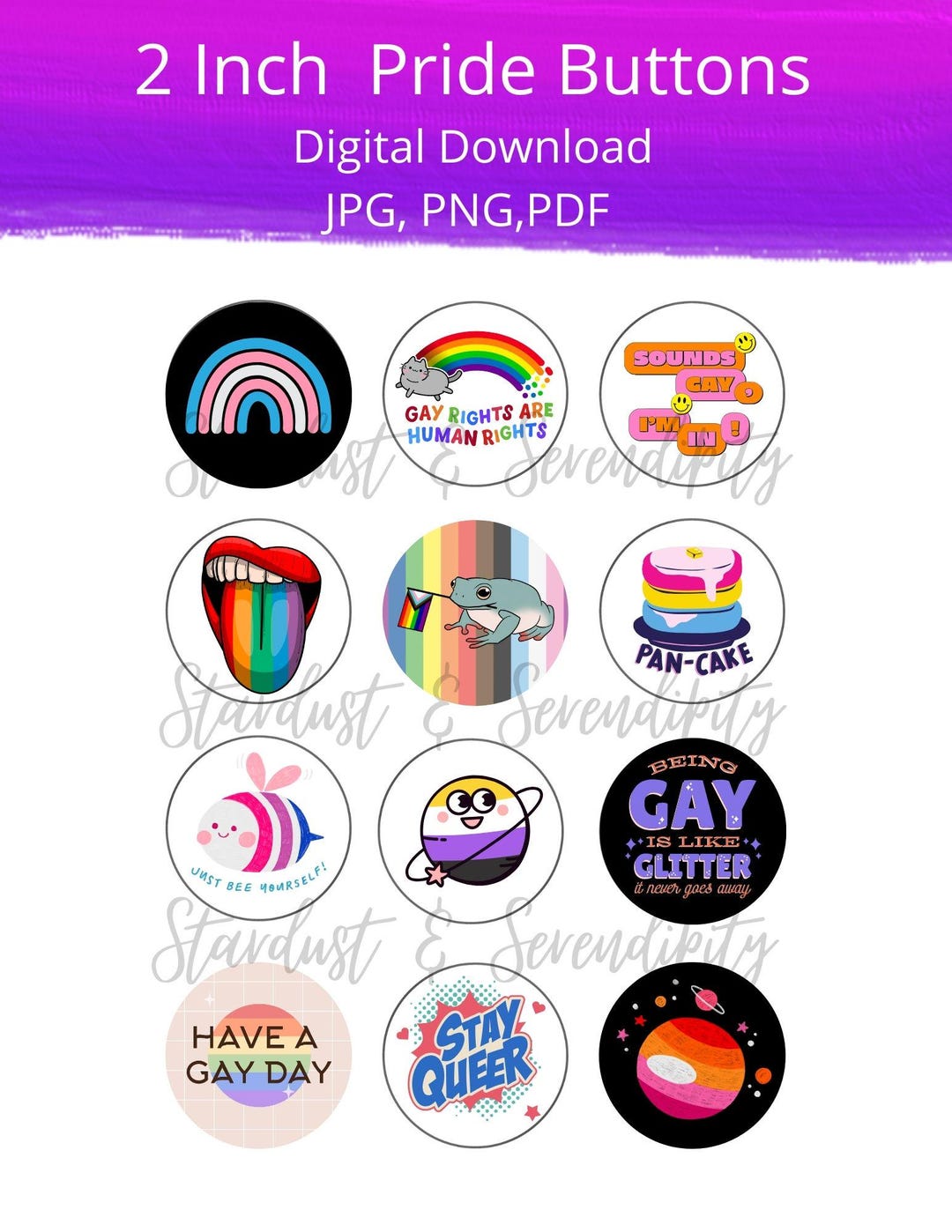 2 Inch Instant Download Pride Button Bundle, Digital Collage, Pride ...