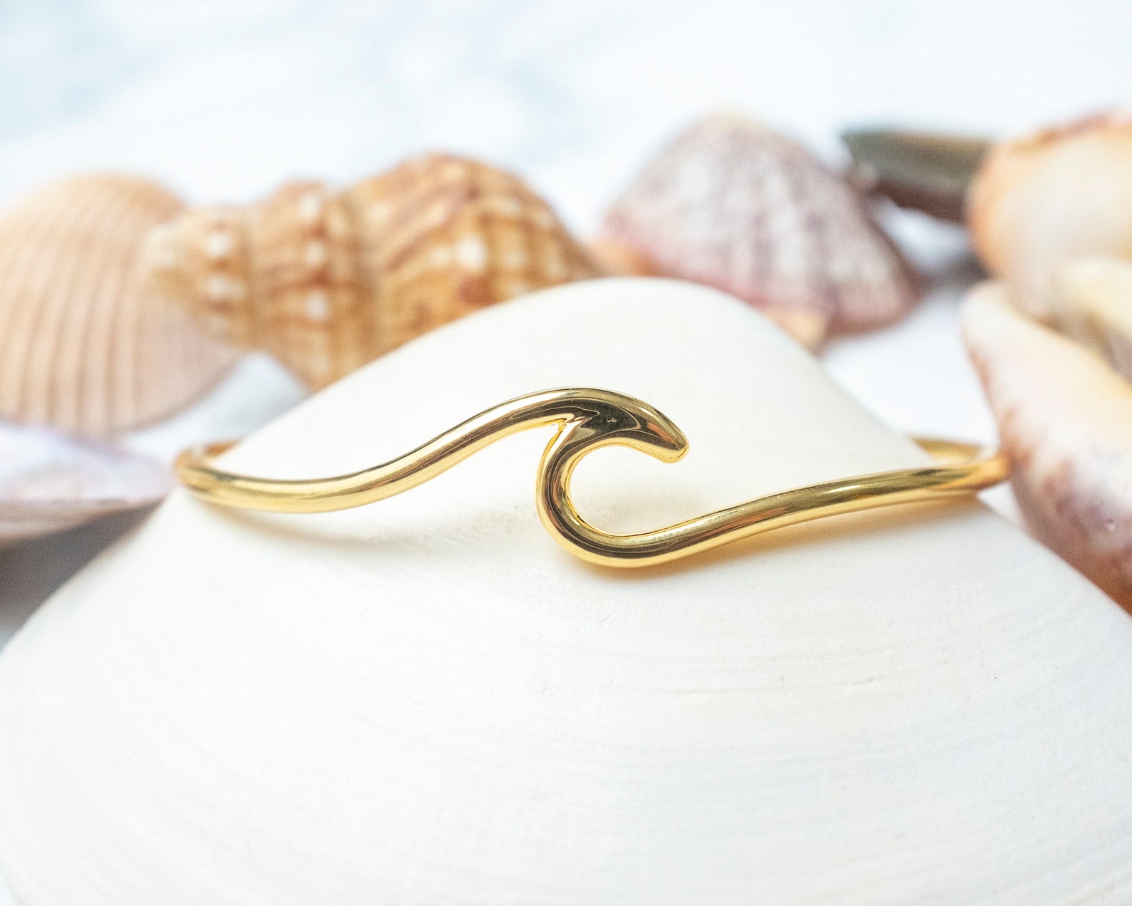 Wave Bracelet Gold, Wave Arm Cuff Sterling Silver, Wave Bangle, Ocean ...