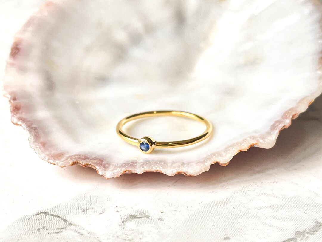 Blue Sapphire Ring, Tiny Gemstone Ring, Gold Vermeil, Recycled Silver, Dainty Stacking Ring ...