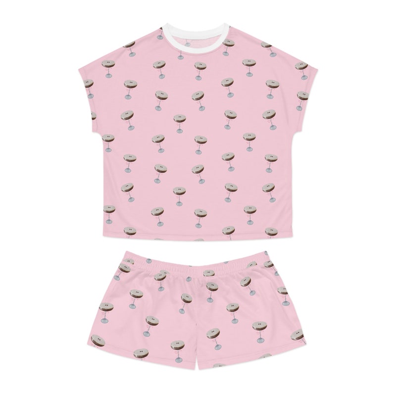 Espresso Martini Print Pink Pajama Set for Women, Trendy Coquette Bow ...