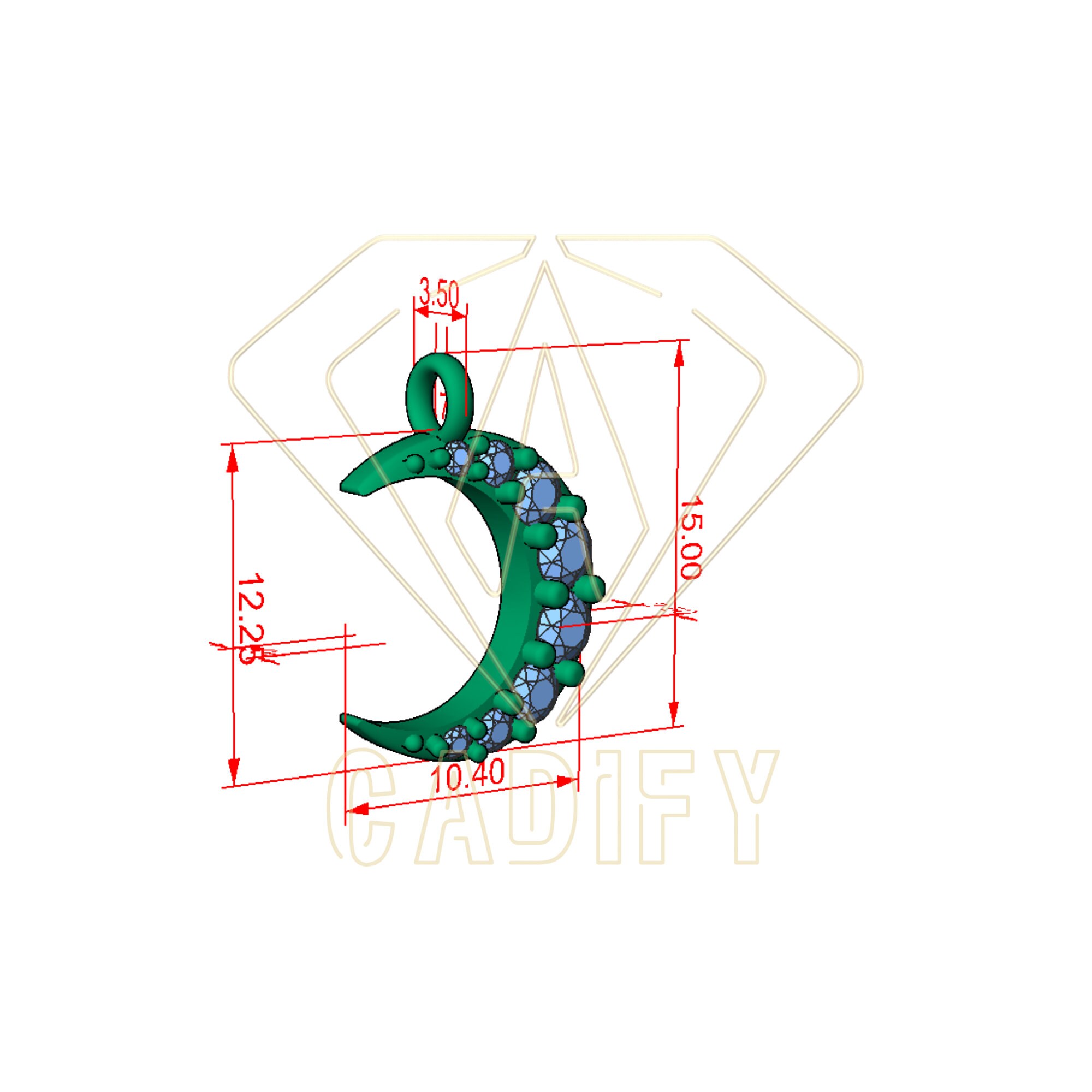 Pendant STL File 3D Pave Crescent Moon Charm - CAD Design for Download ...