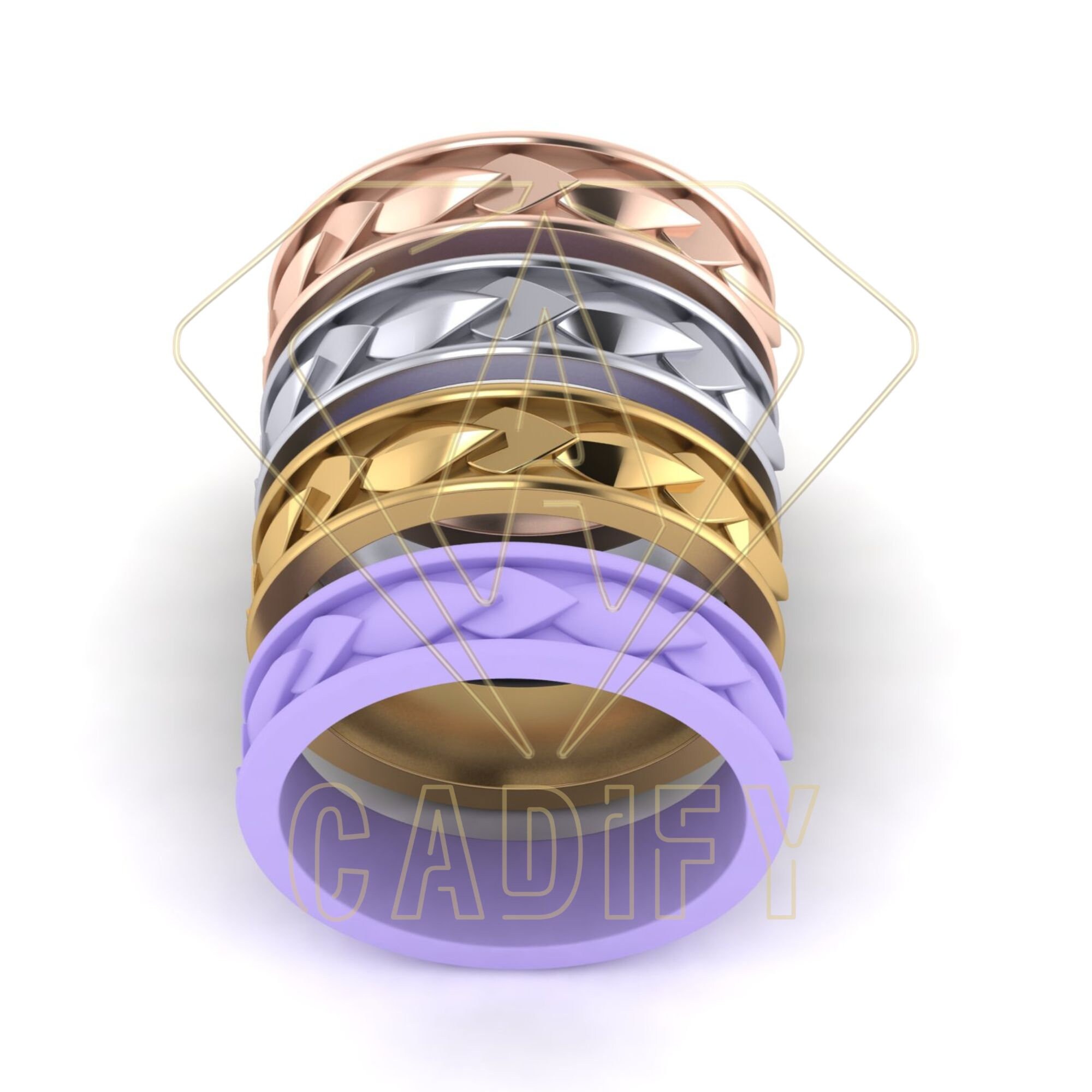 Casting Ready STL | Rhombus Ring Spearhead Pattern Wedding Band ...