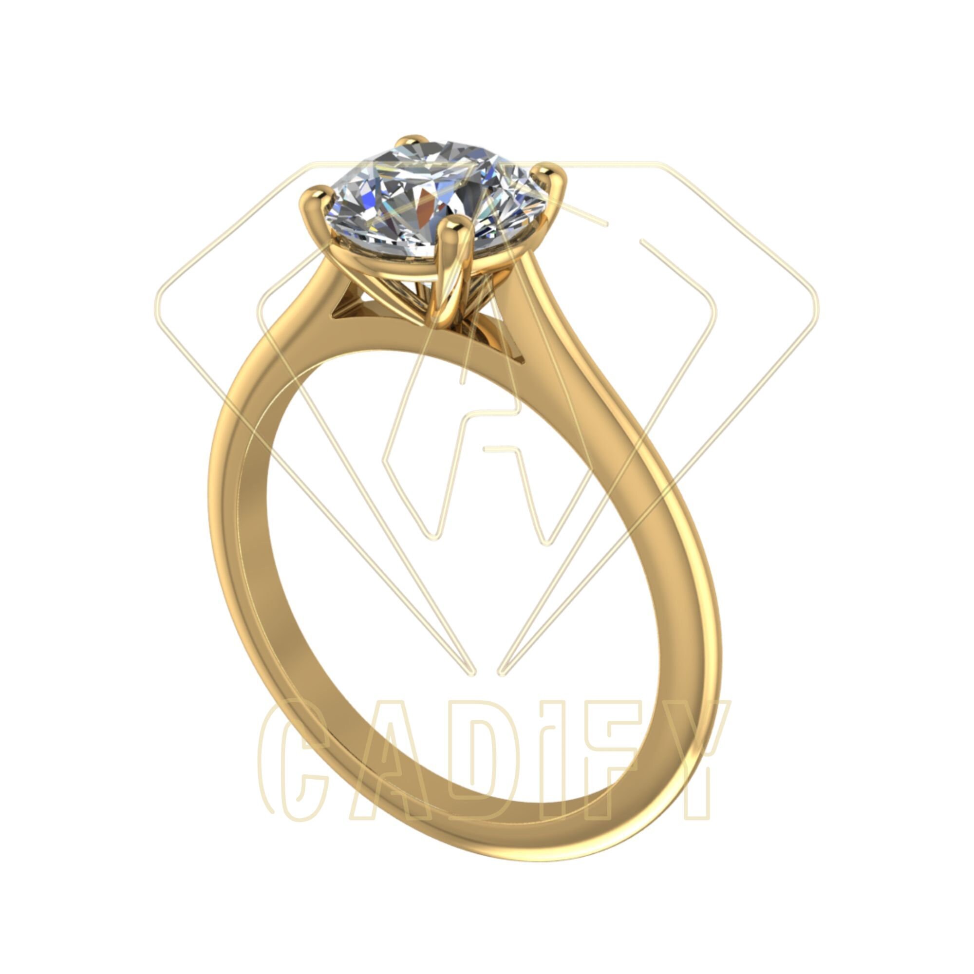 3D File Ring Engagement Ring Cathedral Solitaire Round Diamond 1.5 Ct ...