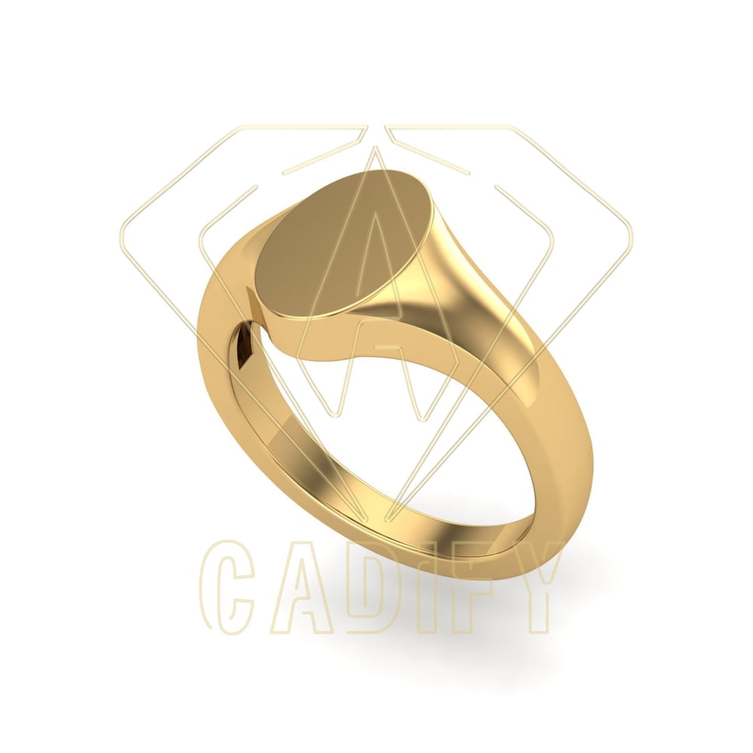 Casting Ready STL | Oval Signet Ring Hollow Vertical | Production CAD ...