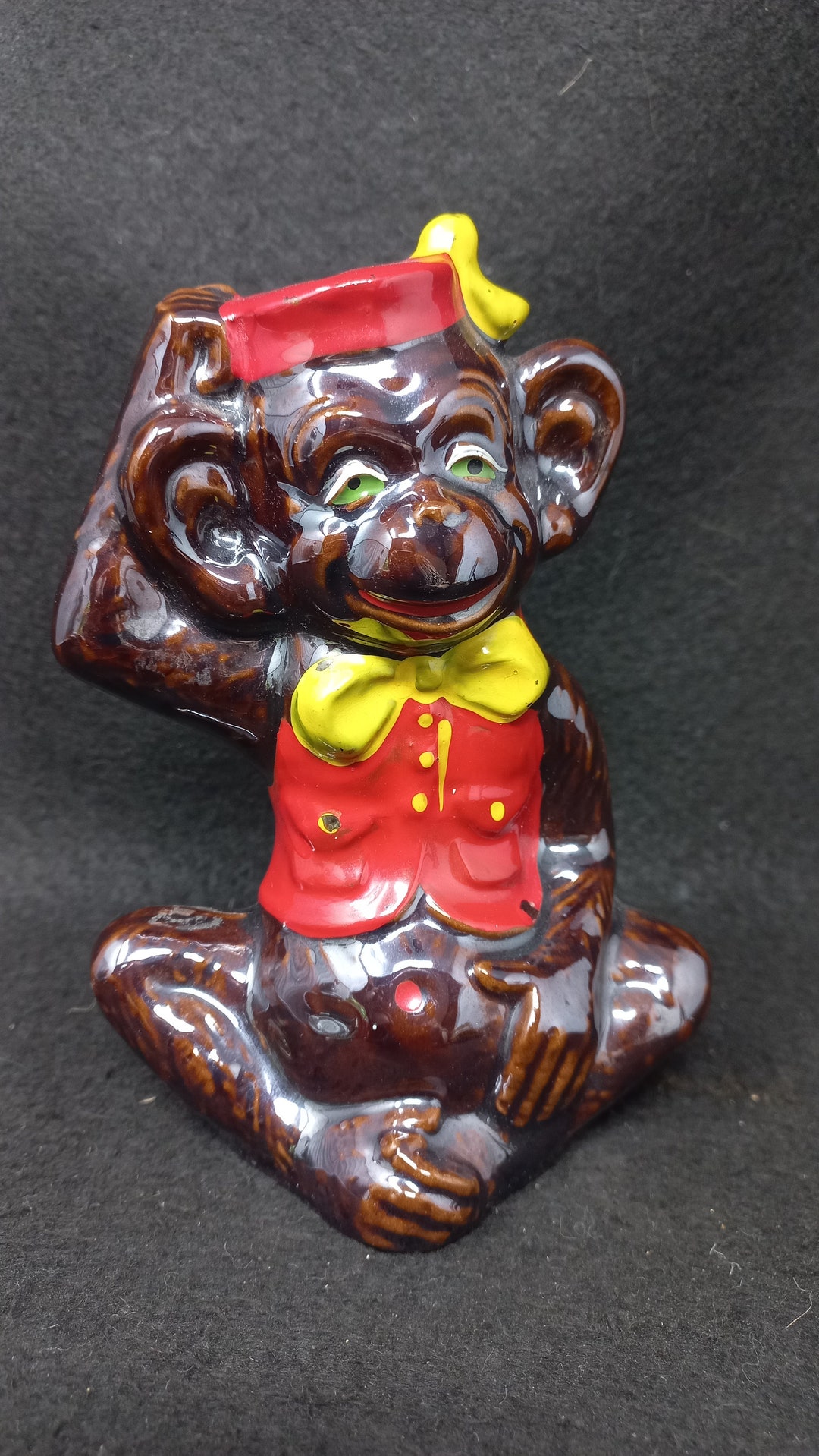 Vintage Ceramic Monkey Bellhop Coin Bank - Etsy