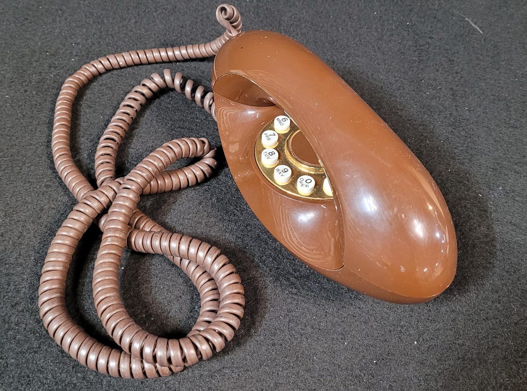 Vintage GENIE Brown Landline Telephone Original ATC Groovy Push Tone ...