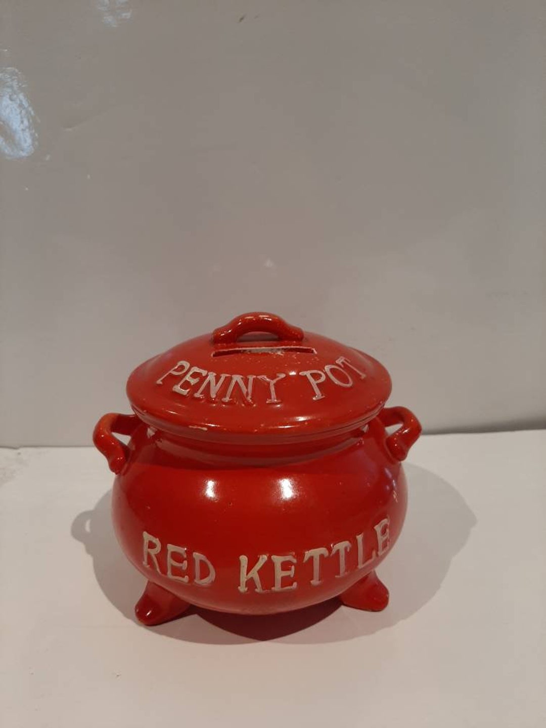 Vintage Penny Pot Red Kettle Bank - Etsy