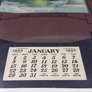Antique 1933 Framed Calander the Village Smithy Picture Cottage Chalet ...