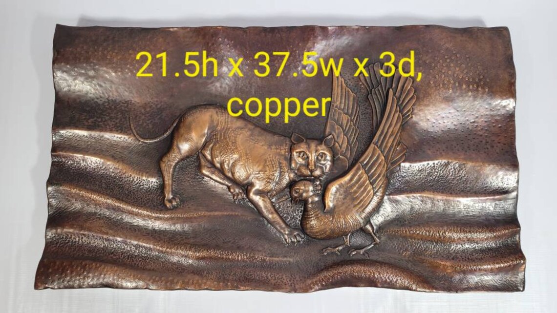 Vintage Cellini 1969 Copper Handcrafted Art Lioness With Bird Hunt ...