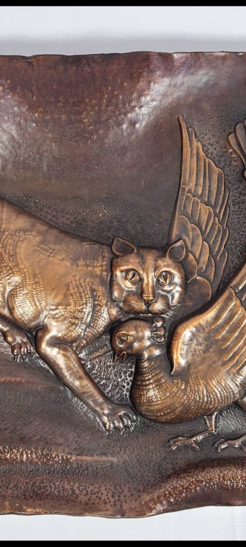 Vintage Cellini 1969 Copper Handcrafted Art Lioness With Bird Hunt ...