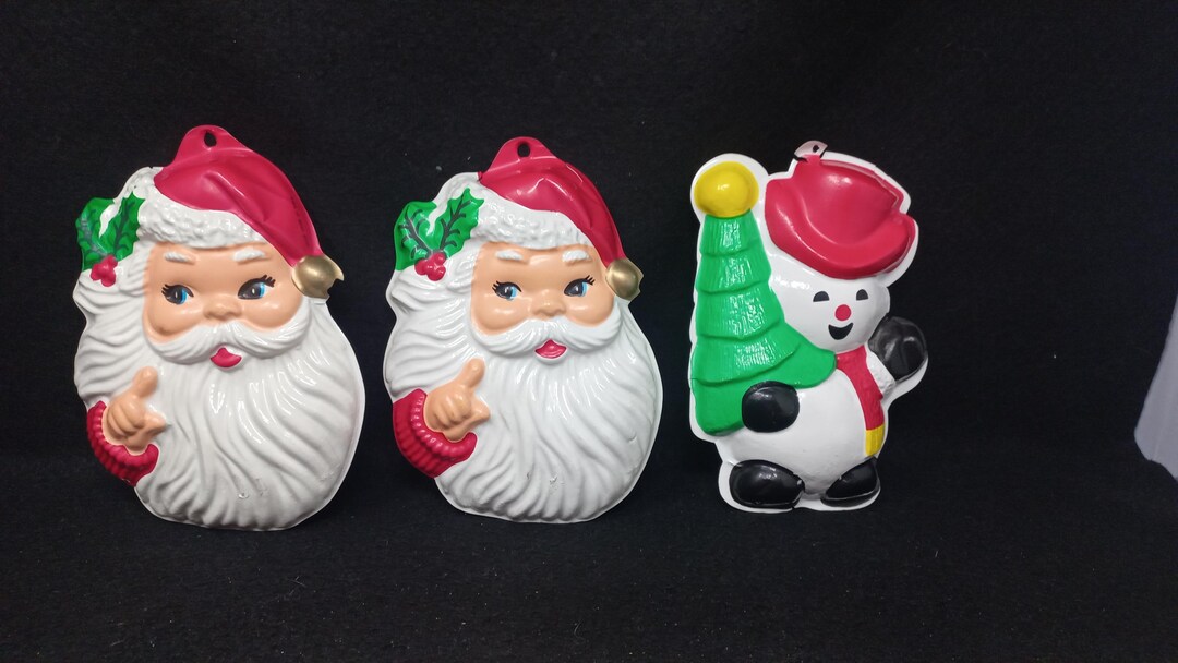 Vintage Plastic Santa and Snowman Retro Made in Hong Kong - Etsy