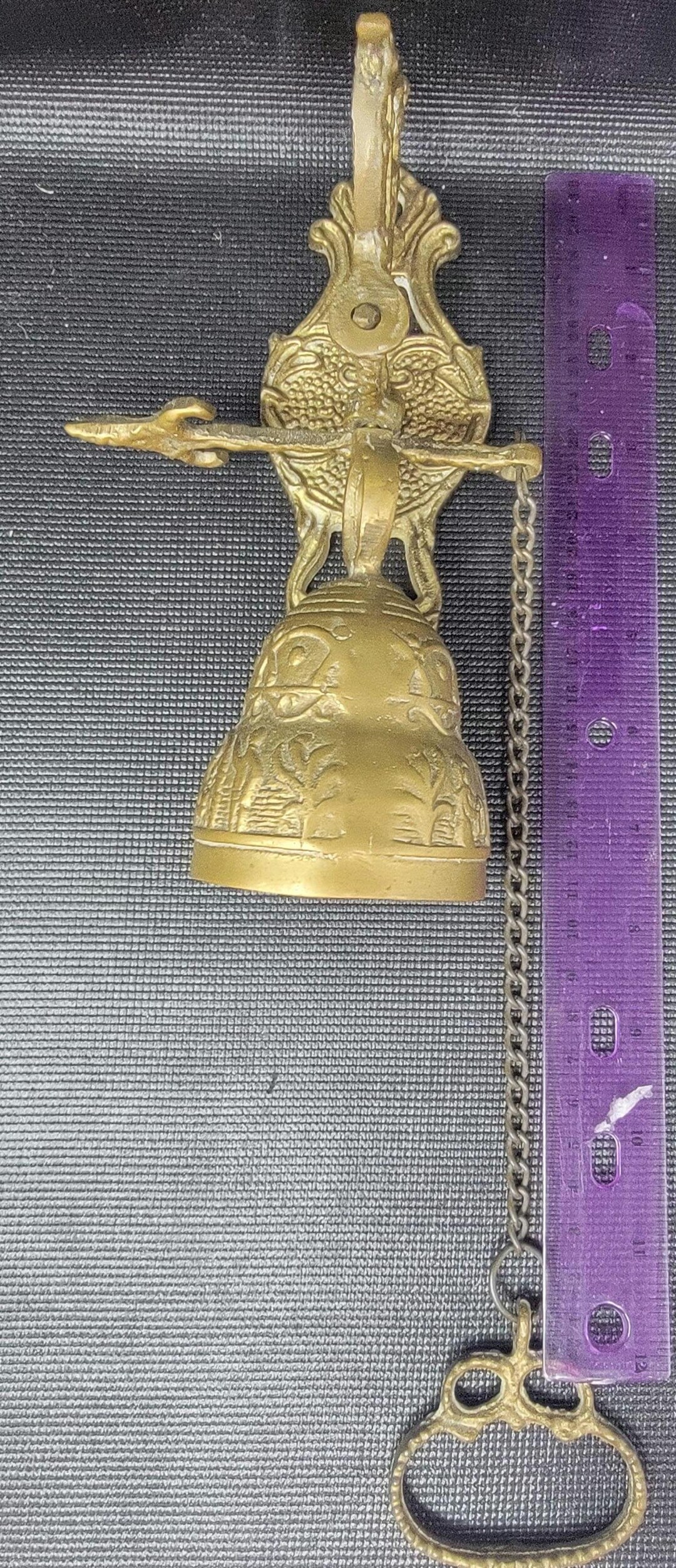 Vtg Brass Wall Mount Hanging Monastery Door Porch Bell W/ Ornate Pull ...