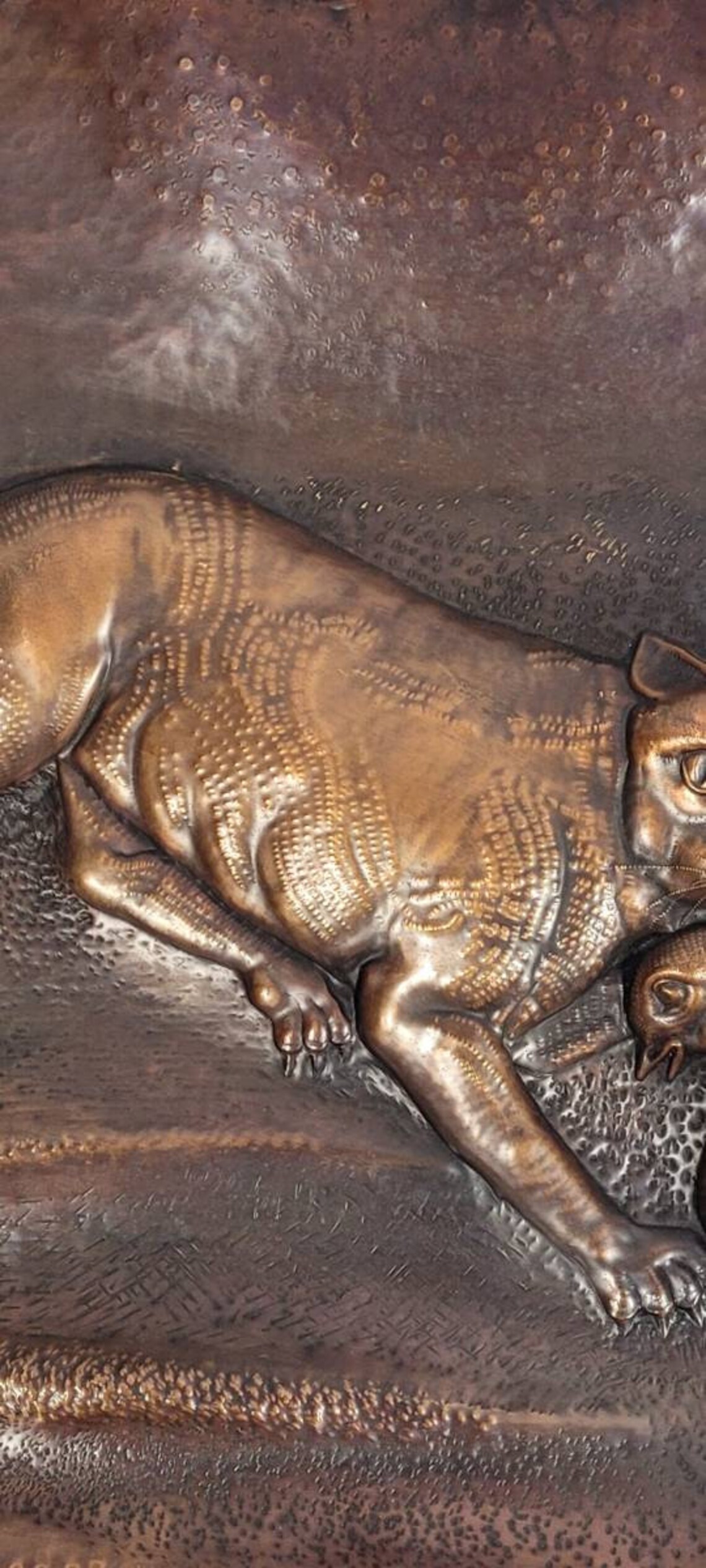 Vintage Cellini 1969 Copper Handcrafted Art Lioness With Bird Hunt ...