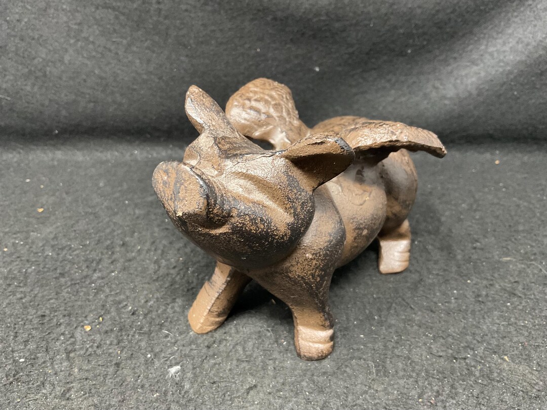 Vintage Cast Iron Flying Pig Wings Figurine Statue Doorstop/decor ...