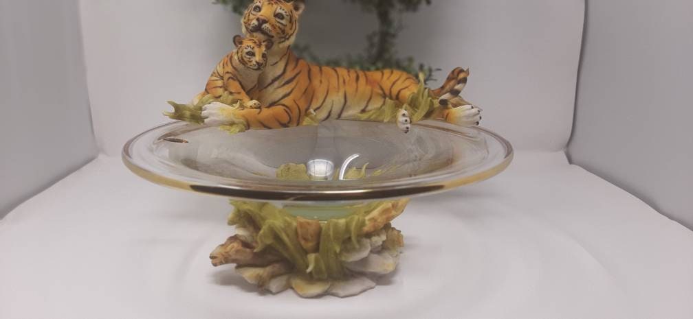 Cevik Glass and Ceramic Tiger With Cub Bowl Made in Italy | Etsy