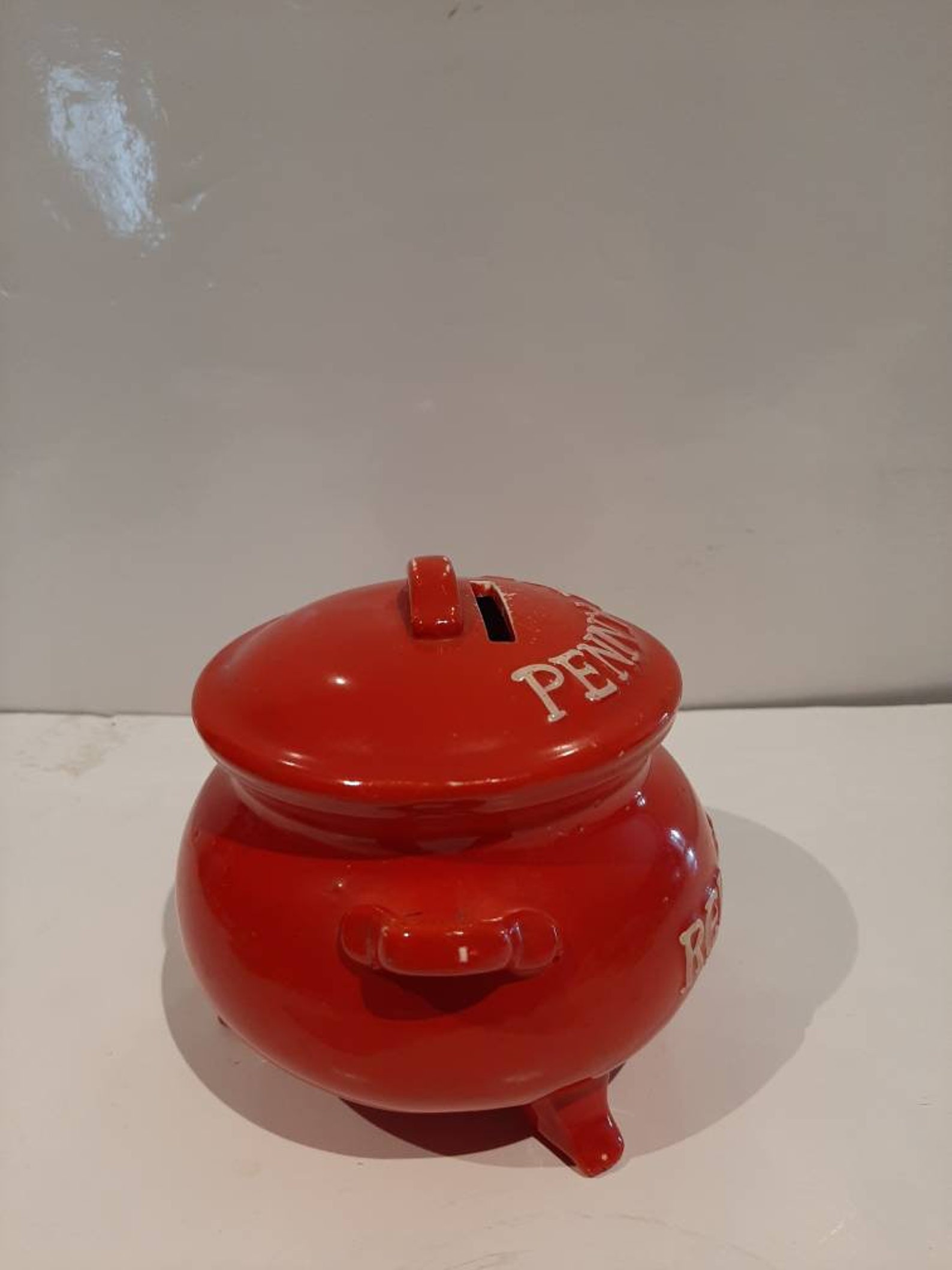 Vintage Penny Pot Red Kettle Bank - Etsy