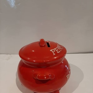 Vintage Penny Pot Red Kettle Bank - Etsy