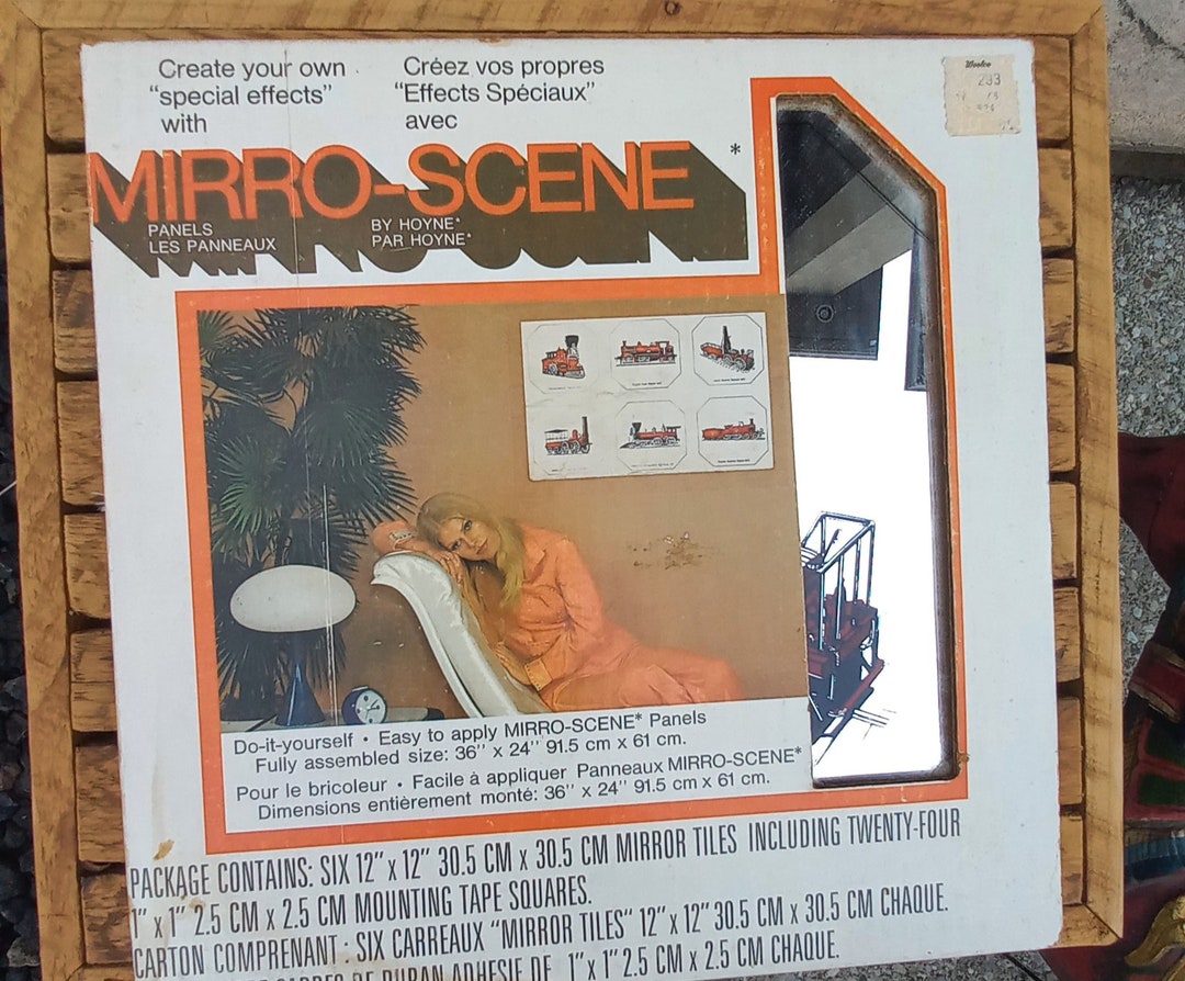 Vintage 1980s Mirror-square Panel Art Mirro-scene Train Panel Mirror ...