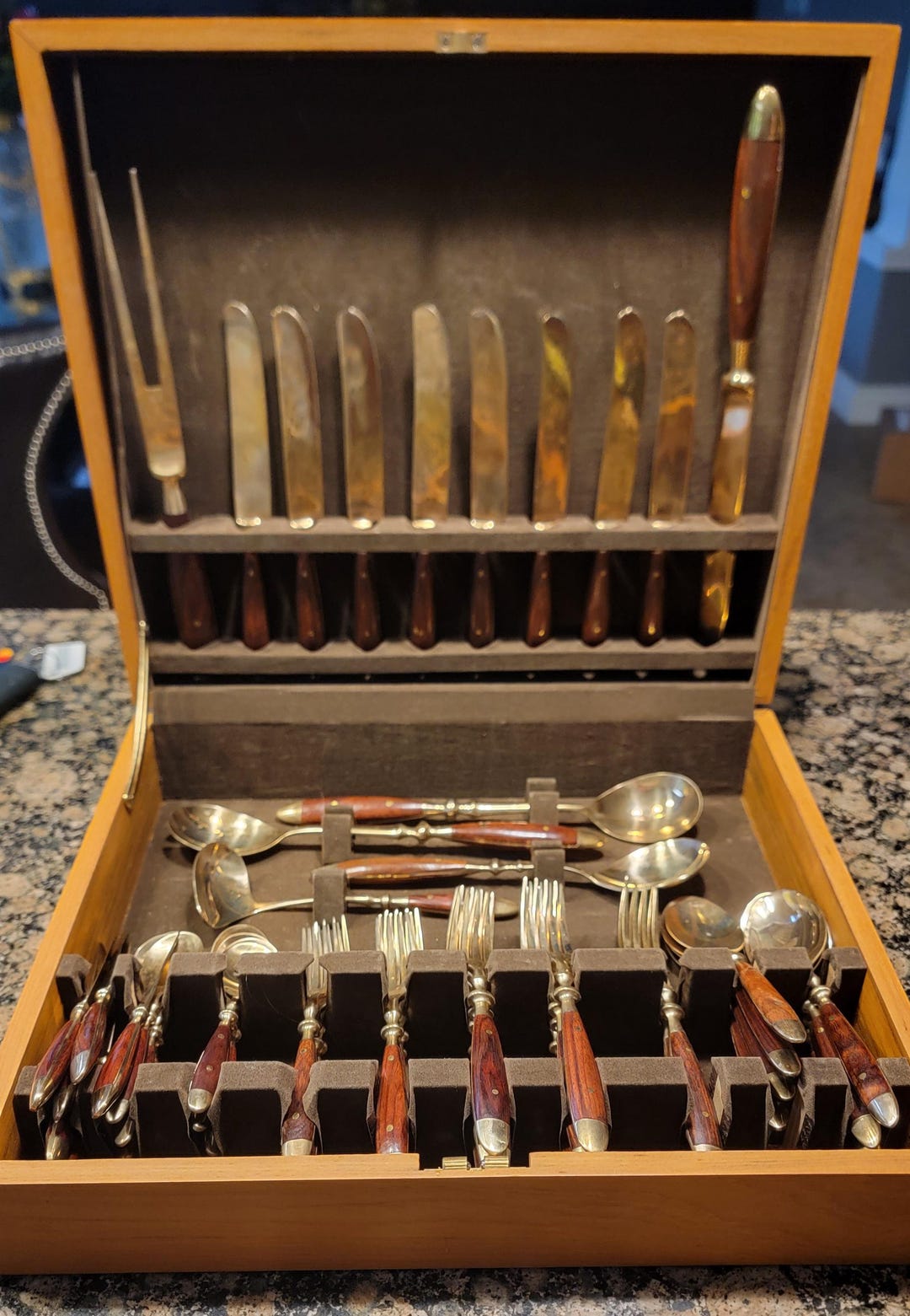 Luxury Vintage Jean-claude Rosewood and Bronze Flatware Set and Serving ...