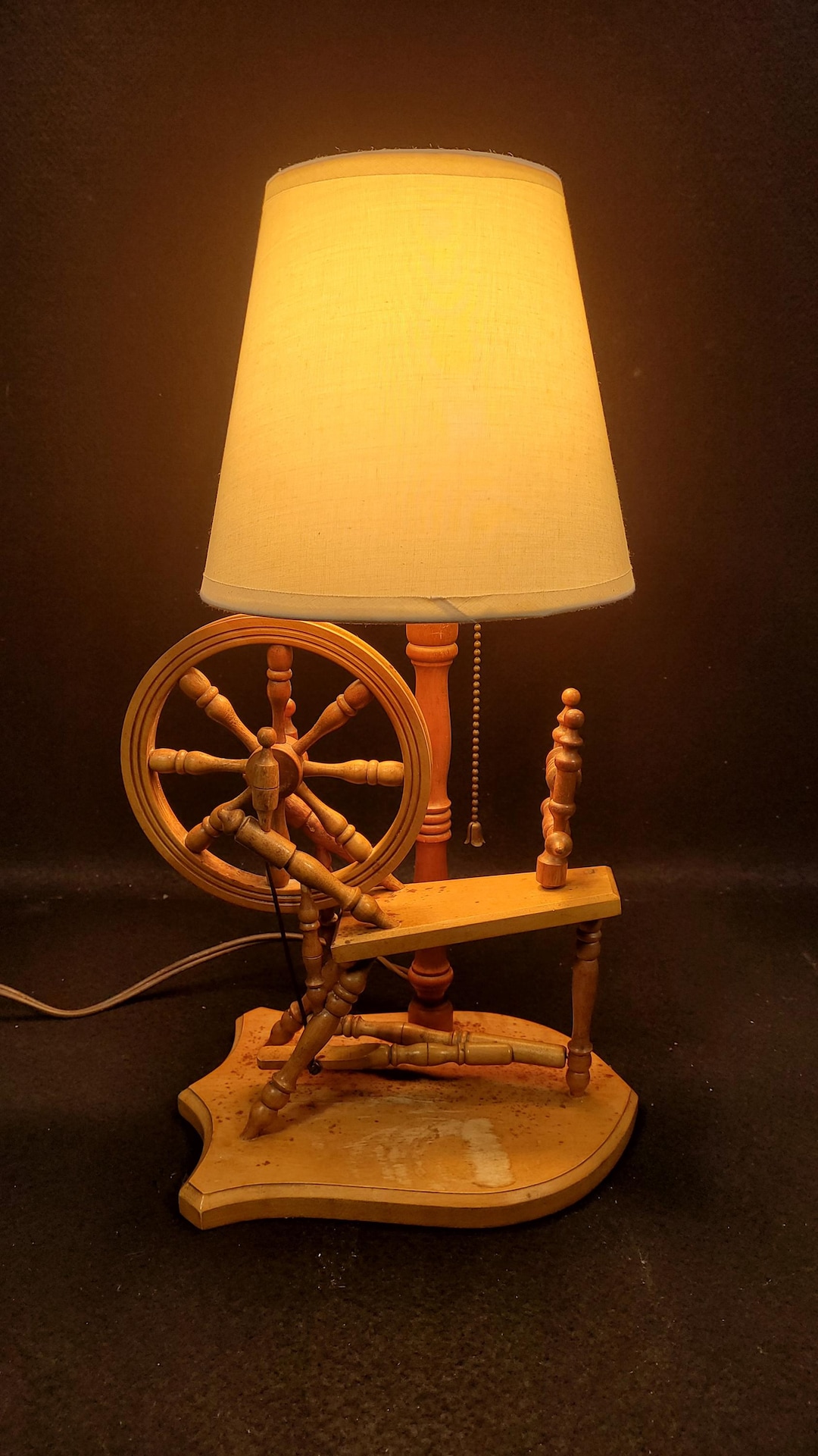 Vintage Spinning Wheel Wood Lamp Country Cottage Boho. F Primative. F4 ...