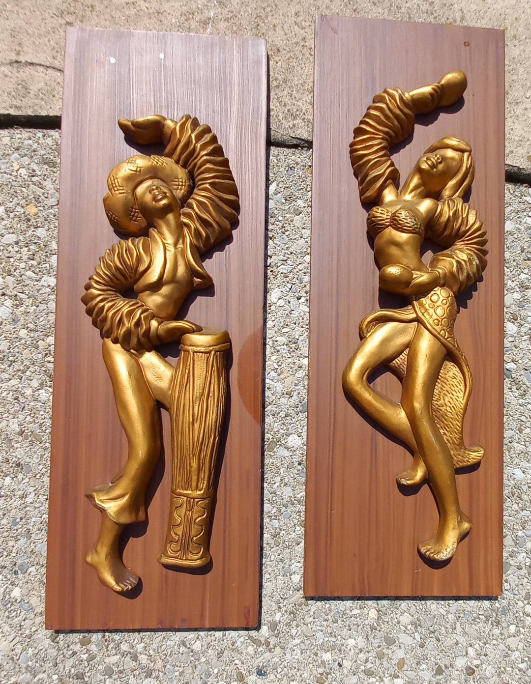 Retro Golden Chalkware Flamenco Dancer and Bongo Player Wall Art. F - Etsy