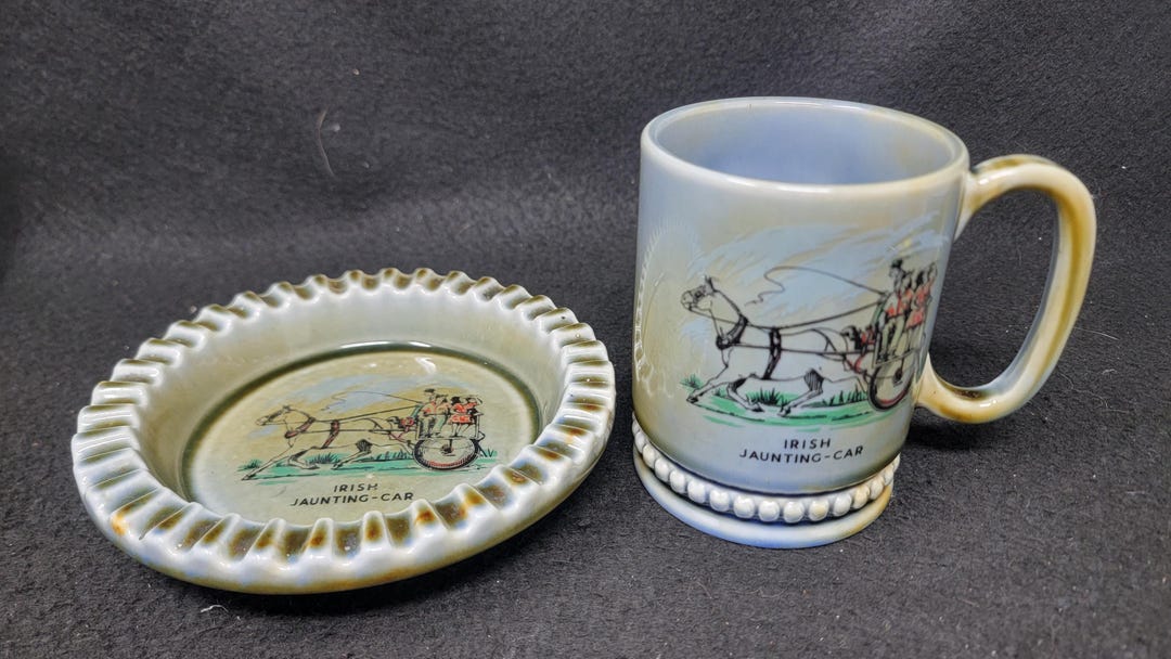 Vintage Wade Irish Porcelain Irish Jaunting Car Mug With Plate Shamrock ...