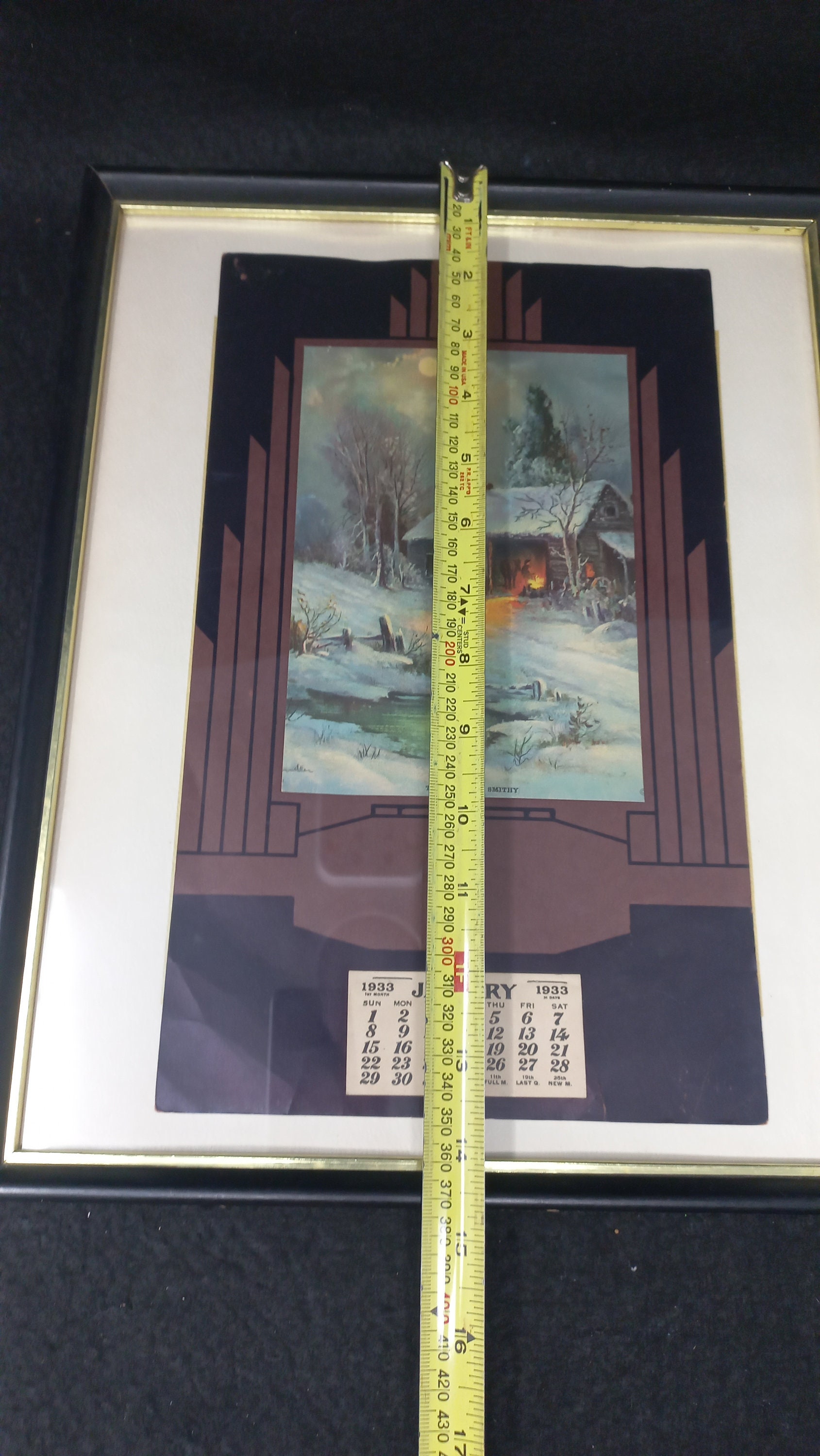 Antique 1933 Framed Calander the Village Smithy Picture Cottage Chalet ...