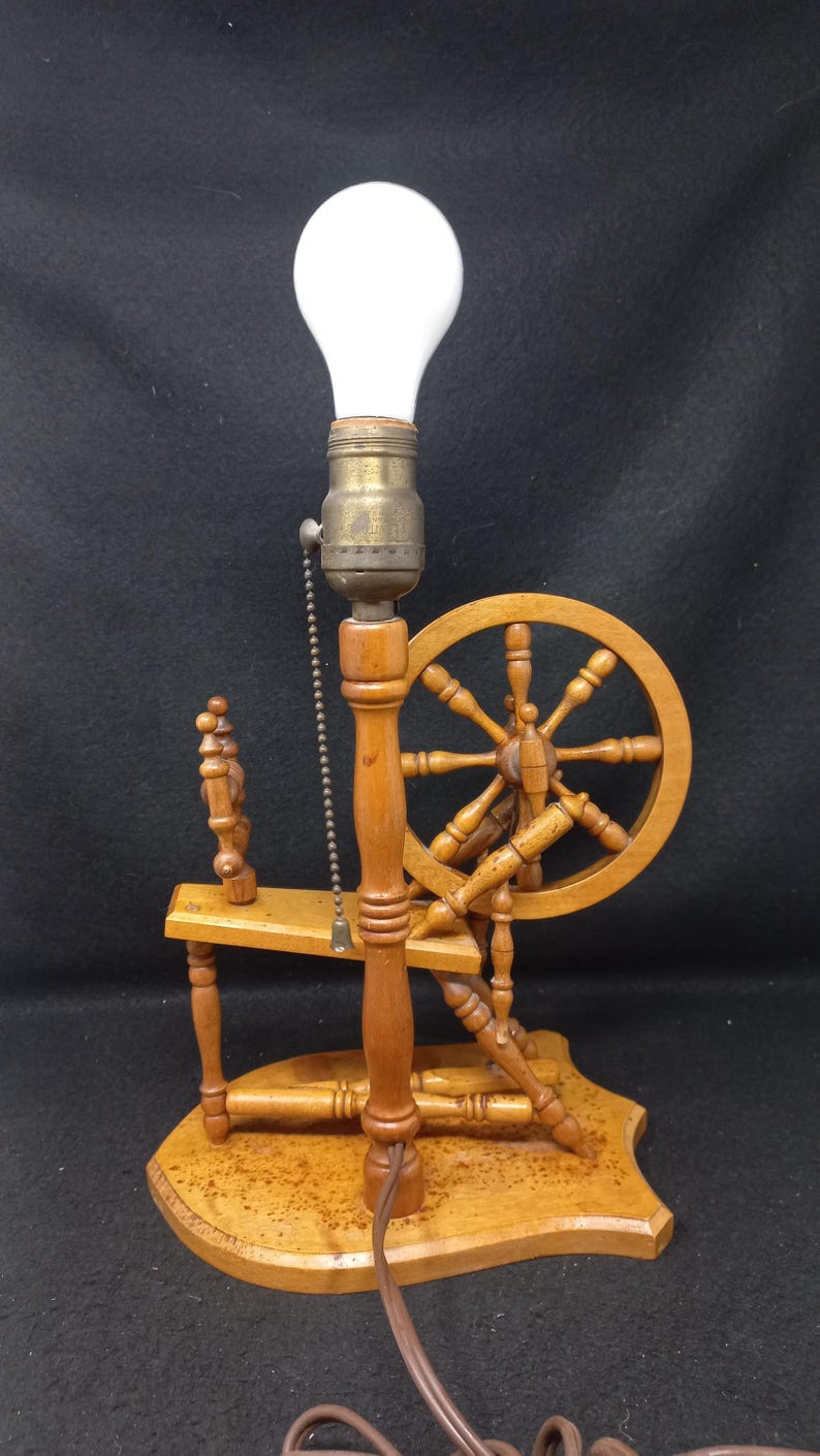 Vintage Spinning Wheel Wood Lamp Country Cottage Boho. F Primative. F4 ...