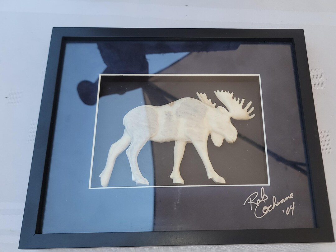 Artist Rob Cochrane Moose Antler Carving Shadow Box Antler Gander ...