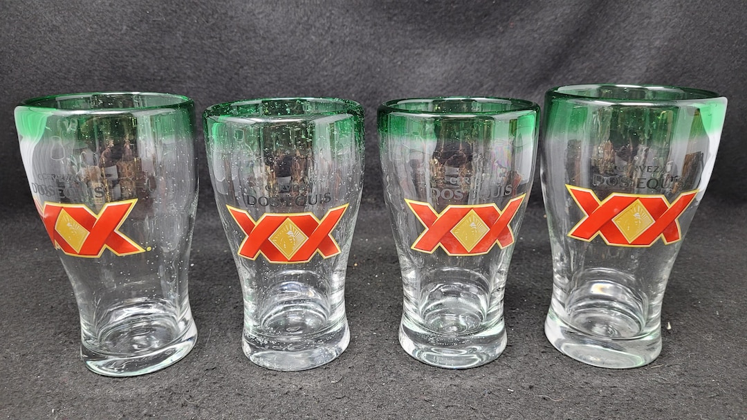 Vintage Dos Equis XX Hand Blown Glass Imported Beer Glasses Rare 7" Set ...