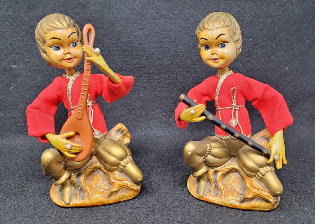 Vintage Tilso Golden Pixie Elves Playing Musical Instrument Figures ...