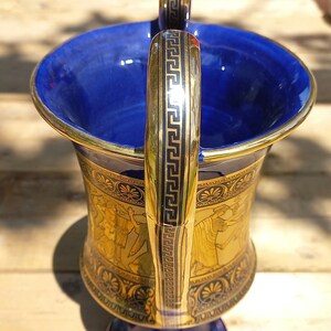 1960s I. Spyropoulos Colbalt Blue Vase With 24 Kt Designs Made in ...