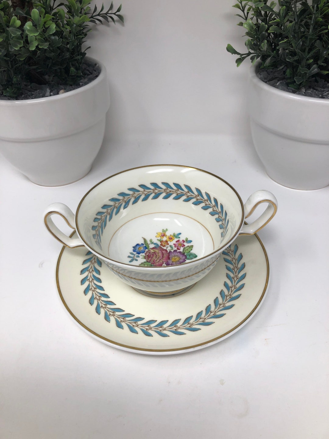 Vintage Wedgewood Woodstock Bone China Bouillon Cup & Saucer. Made in ...