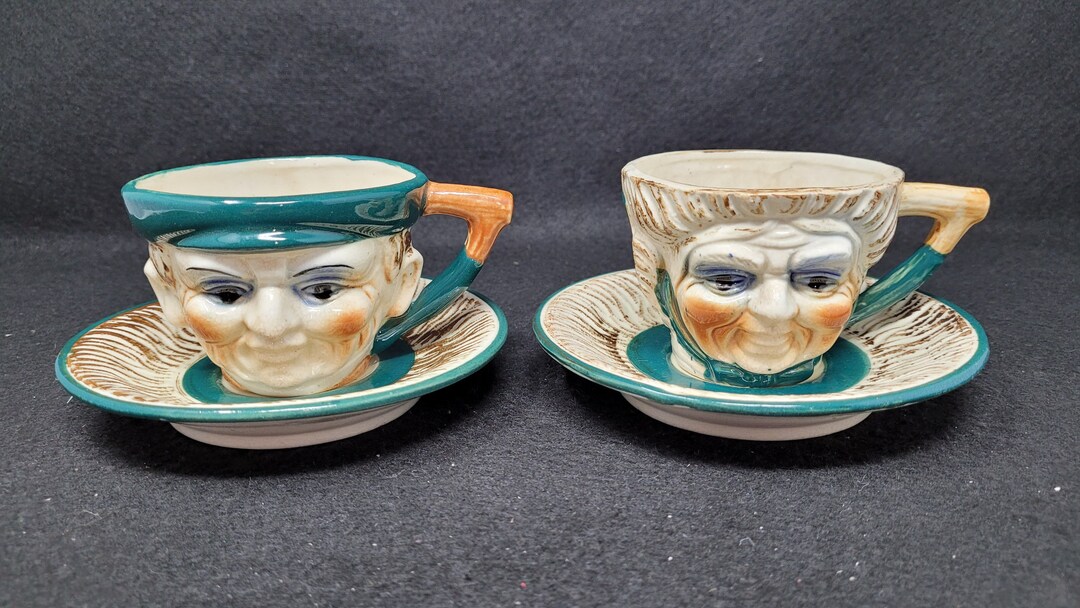 Set of 2, Vintage Old Man Face Mug Coffee / Tea Cup W/ Saucer. S6 - Etsy