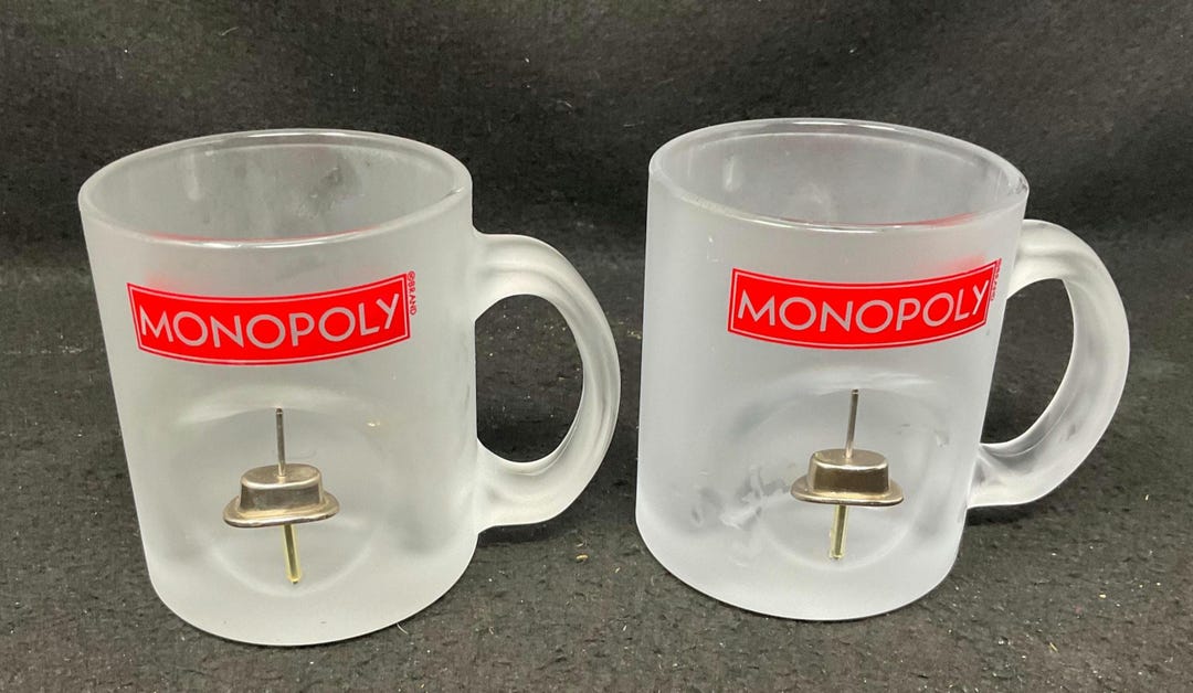 Vintage Hasbro/toy R Us Monopoly Hat Frosted Glass Collectible Mugs Set ...