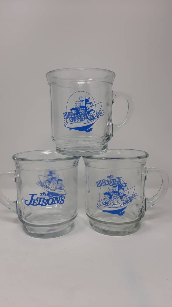 The Jetsons Clear Glass Coffee Mugs Blue Decal Set of 4 - Etsy