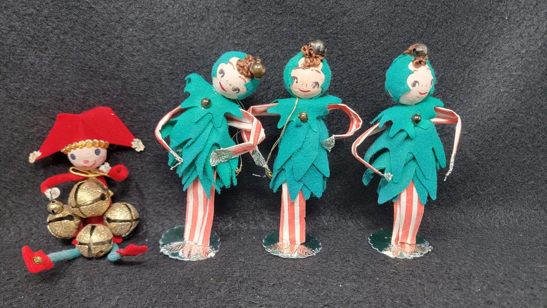 Vintage 1950s Pixie Elves Tree Christmas Ornaments Set of 4 Bells - Etsy