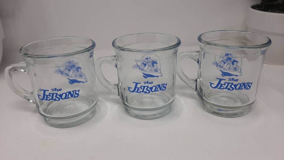 The Jetsons Clear Glass Coffee Mugs Blue Decal Set of 4 - Etsy