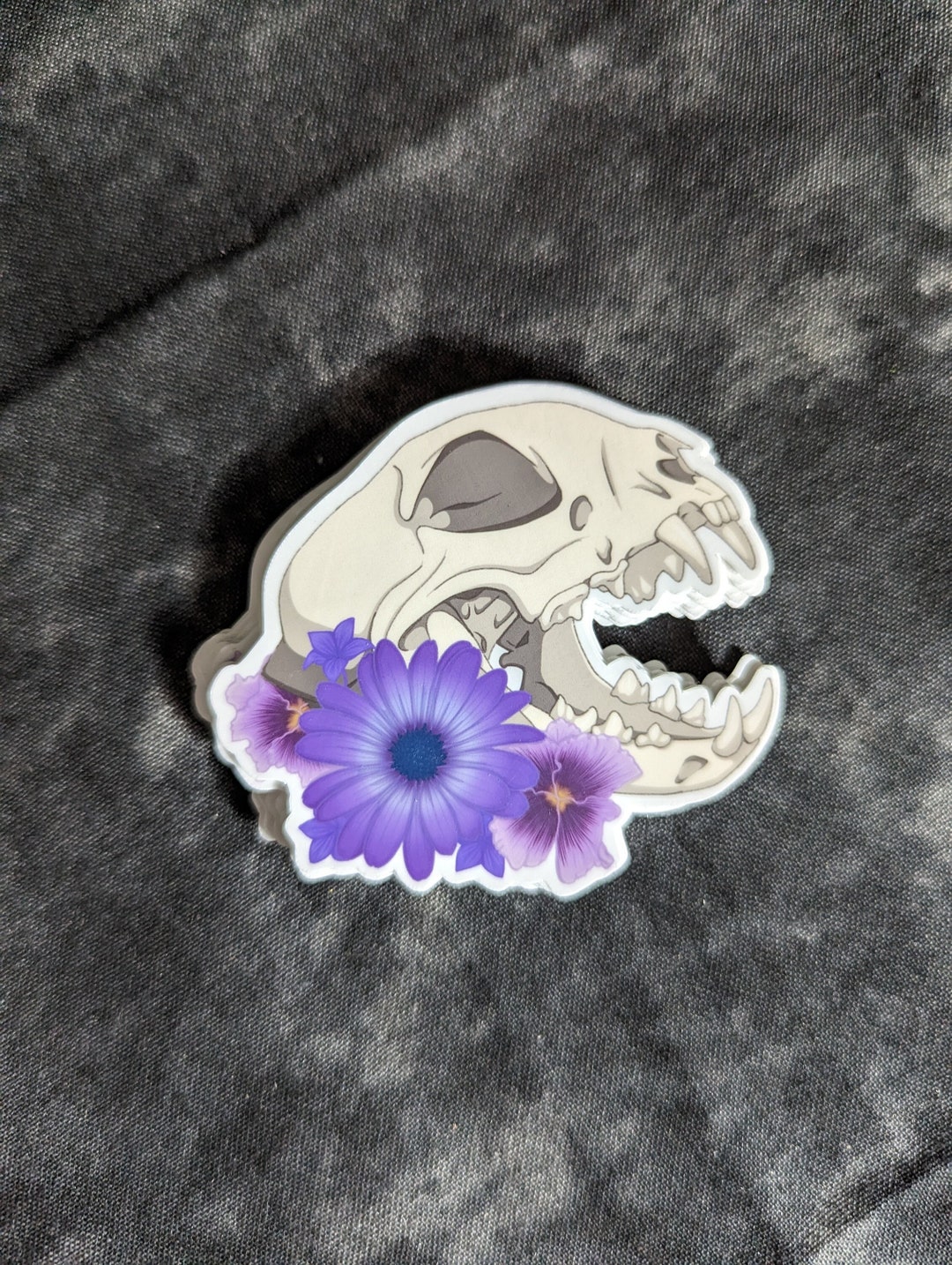 Purple Flower Cat Skull Vinyl Sticker, Decal, Gothic Birthday Gift ...