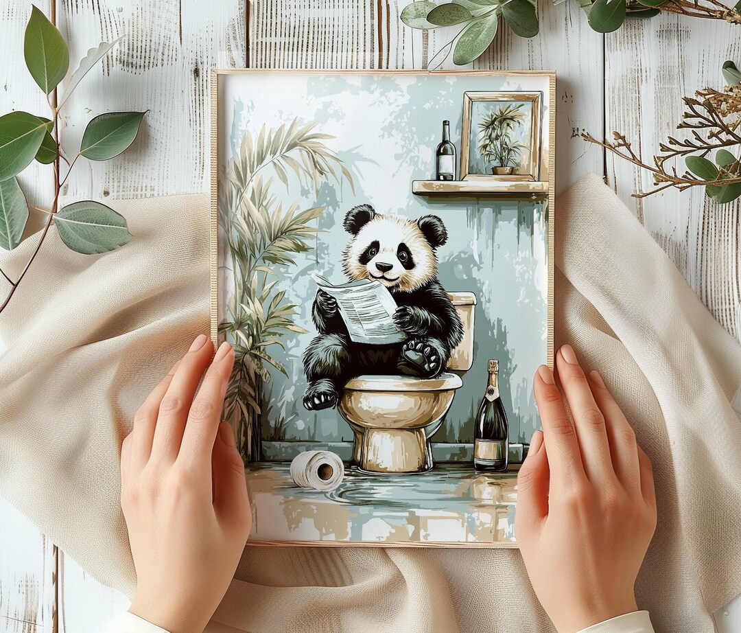 Panda Bathroom Print, Alcohol Print, Funny Animal Poster, Panda on ...