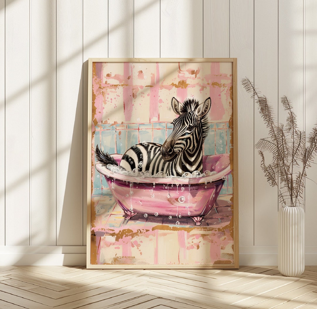 Animal Bathroom Print, Zebra in Bath Tub Print, Trendy Zebra Bathroom ...