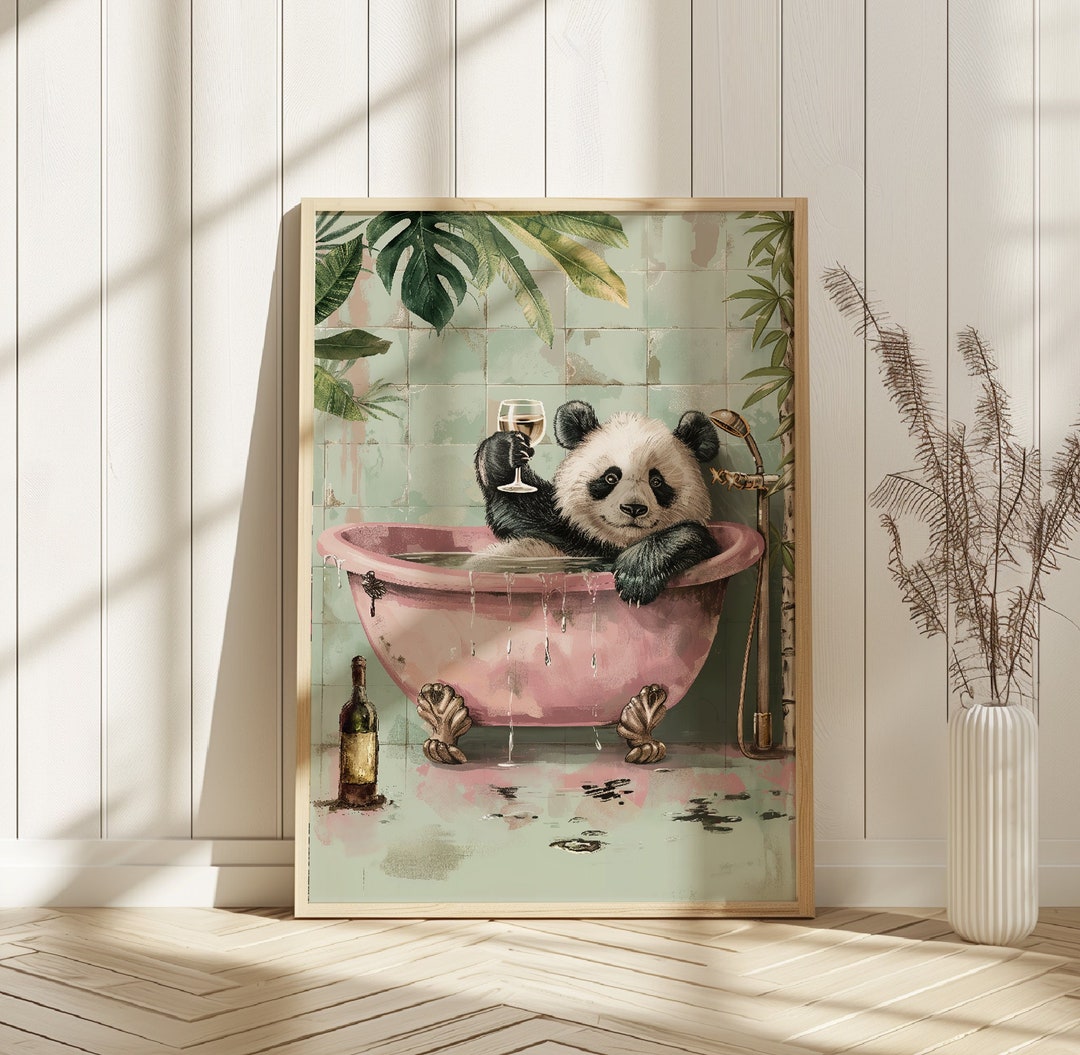 Panda Bathroom Wall Art, Alcohol Print, Funny Animal Poster, Panda in ...