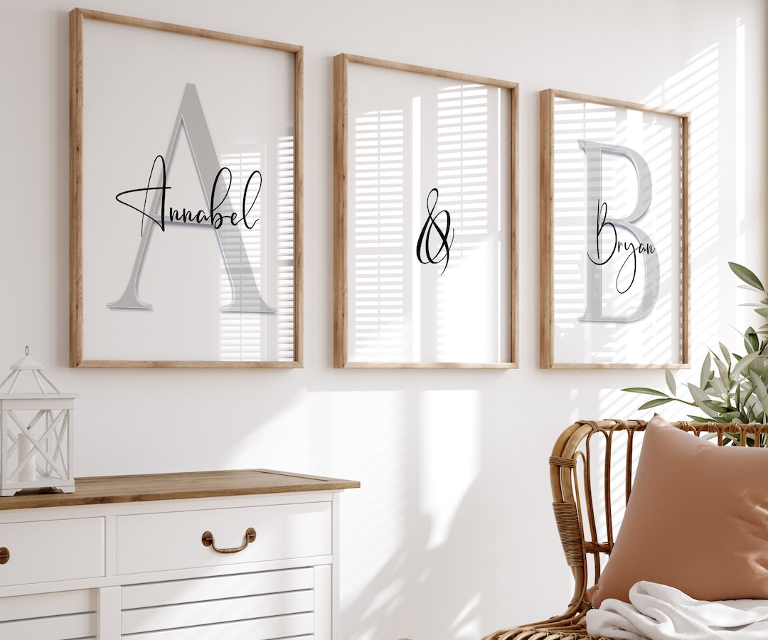 Personalised Name and Initial Prints Set of 3 His & Hers Initial Wall ...