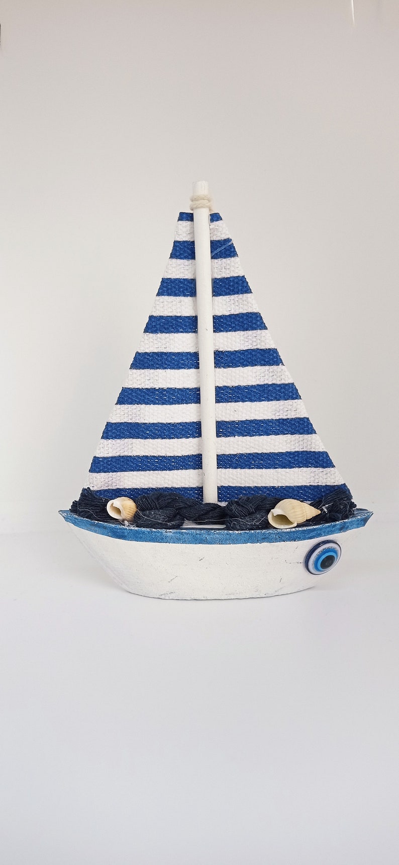 Handmade Wooden Boat White and Blue With Evil Eye - Etsy