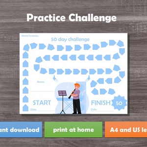 50 Day Challenge Music Practice Tracker Printable | 50 Day Goal Tracker ...