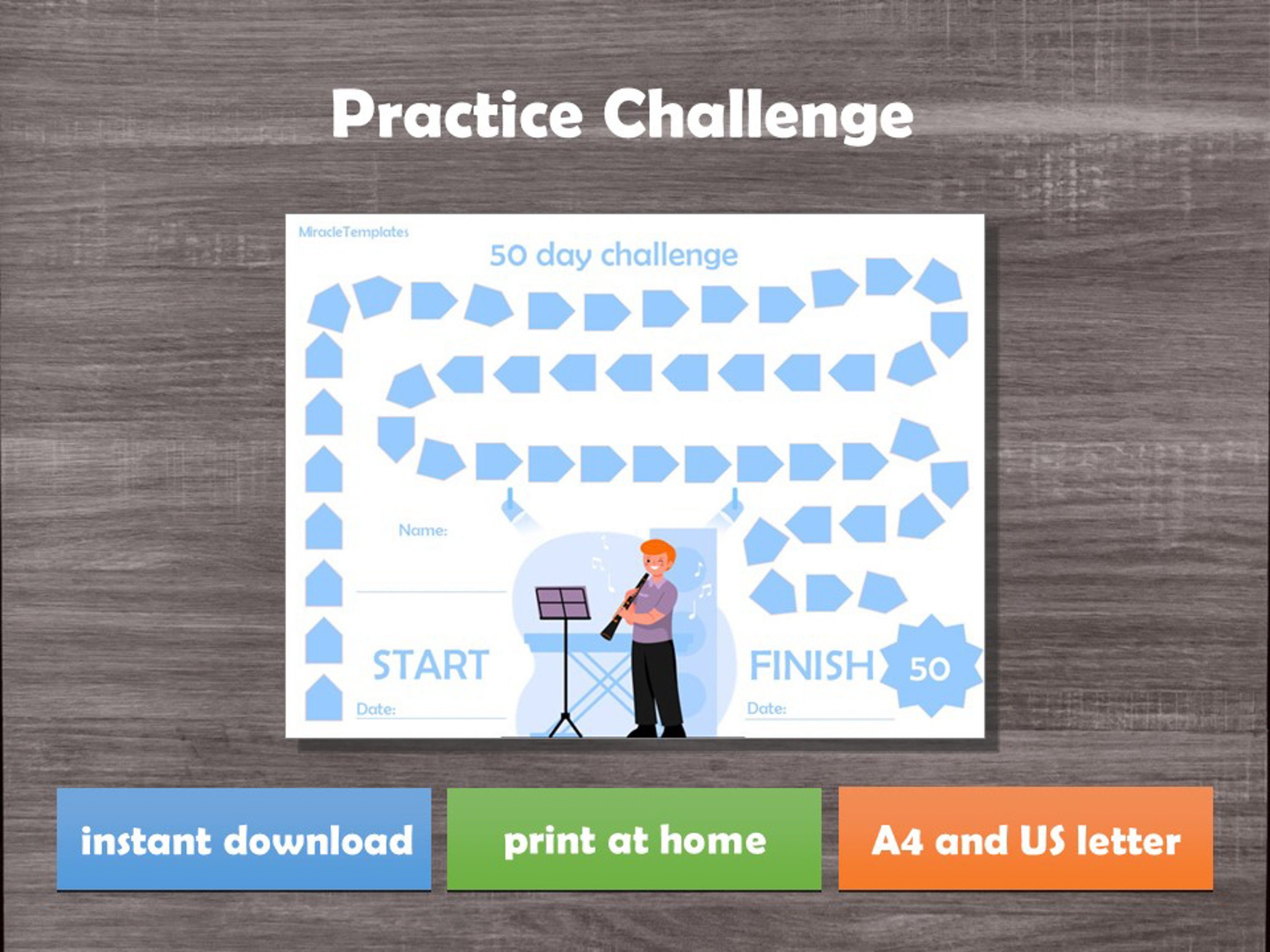 50 Day Challenge Music Practice Tracker Printable | 50 Day Goal Tracker ...
