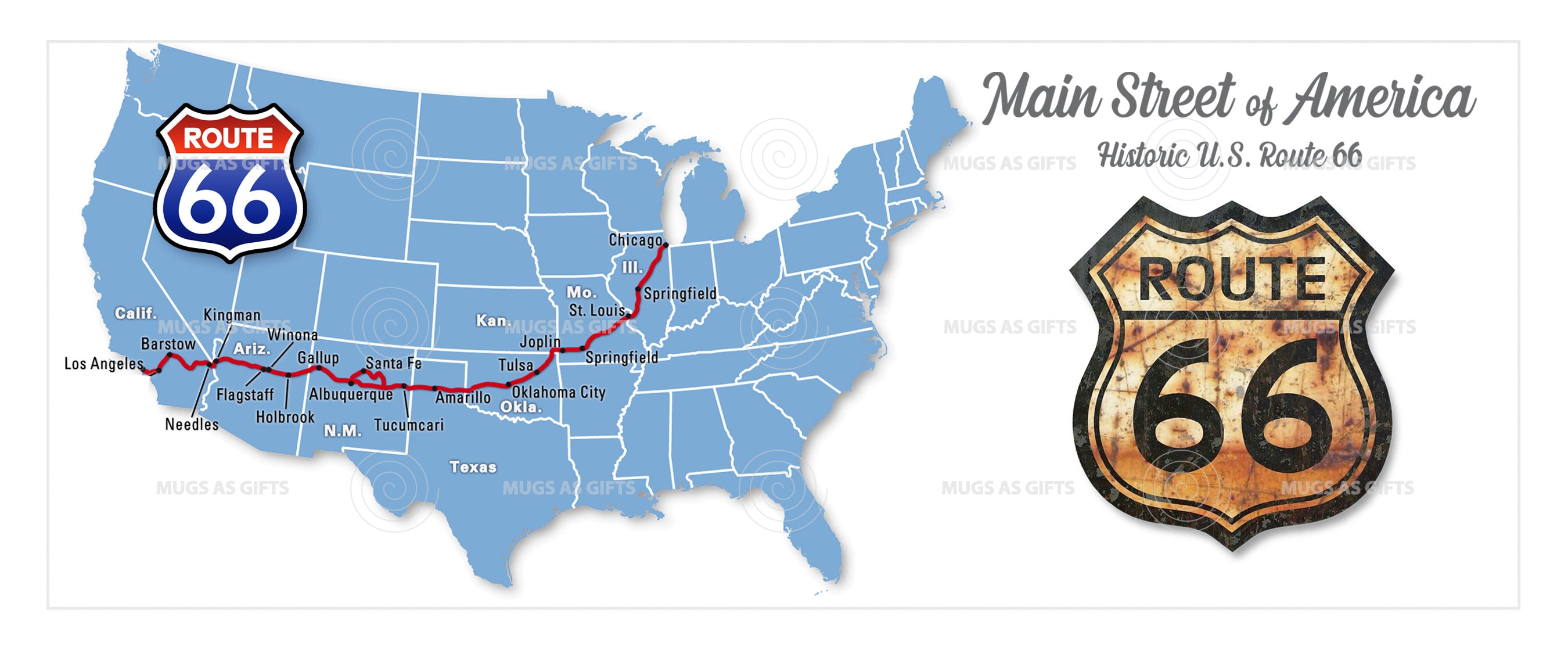 Historic Route 66 | Full Map | 11-oz Coffee Mug | USA Travel Lovers ...
